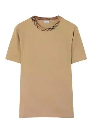 Burberry Check Trim Cotton T-shirt Neutrals