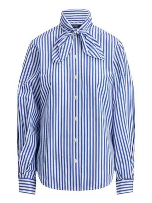 Ralph Lauren Striped Tie-neck Blouse - Blue
