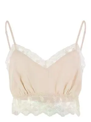 Simone Rocha Lace-trimmed V-neck Top - Neutrals