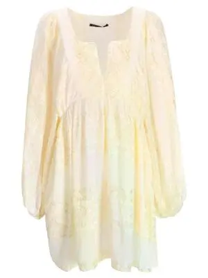 Greek Archaic Kori Patterned V-neck Dress - Neutrals