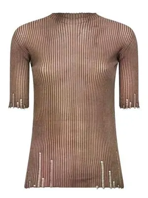 UMA WANG Scalloped-edges T-shirt - Brown