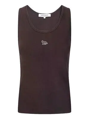 Maison Kitsuné Ribbed Tank Top With Fox Detail - Brown