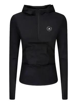 Adidas By Stella McCartney Hooded Long Sleeve T-shirt With Zip Fastening And Thumb Slots - Black