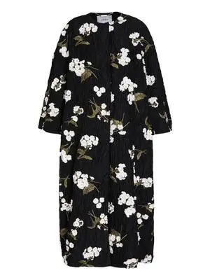 Erdem Embroidered Wool-blend Cloqué Coat - Black