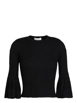 Zimmermann Ruffled Ribbed-knit Top - Black