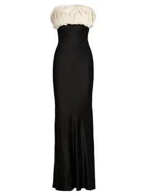 Rachel Gilbert Fiorelle Strapless Floral-appliquéd Gown - Black