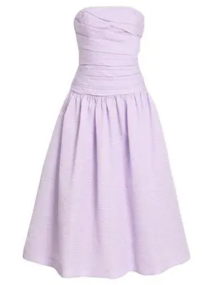 Rachel Gilbert Sophia Strapless Draped Cloqué Midi Dress - Lilac