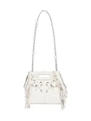 Maje Embellished Leather Shoulder Bag - White