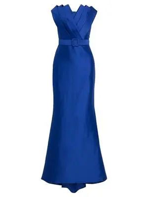 Badgley Mischka Strapless Belted Faille Gown - Royal Blue