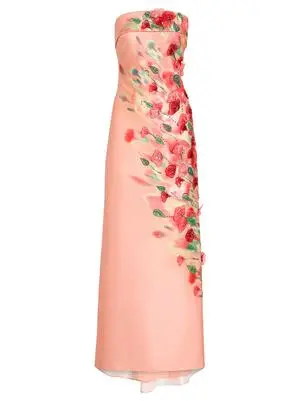 Badgley Mischka Strapless Embellished Faille Gown - Peach