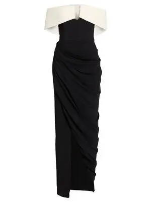 Rachel Gilbert Off-the-shoulder Draped Crepe Gown - Black