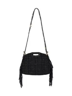 Maje Fringed Metallic Tweed Tote - Black