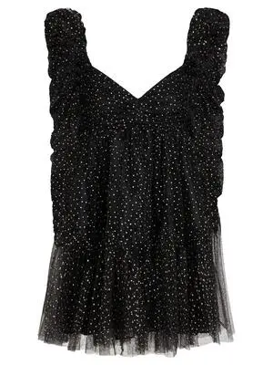 Zimmermann Ruched Glittered Tulle Mini Dress - Black