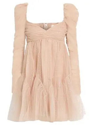 Zimmermann Ruched Glittered Tulle Mini Dress - Sand