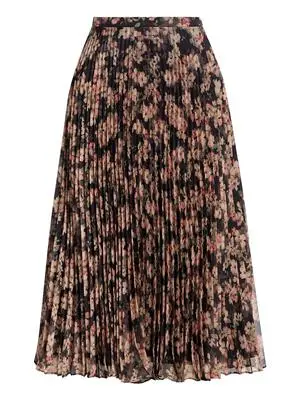 MIKAEL AGHAL Pleated Floral-print Georgette Midi Skirt - Pastel Orange