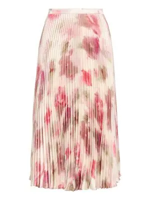 MIKAEL AGHAL Pleated Floral-print Crepe De Chine Midi Skirt - Pink