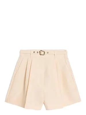 Zimmermann Belted Wool And Silk-Blend Shorts Cream