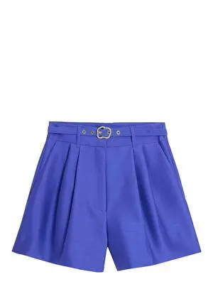 Zimmermann Belted Wool And Silk-Blend Shorts Indigo