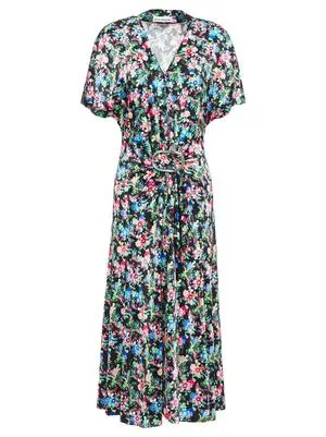 Rabanne Gathered Floral-print Stretch-jersey Midi Dress - Black