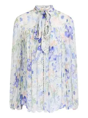 Zimmermann Floral-print Crepon Blouse - Light Blue