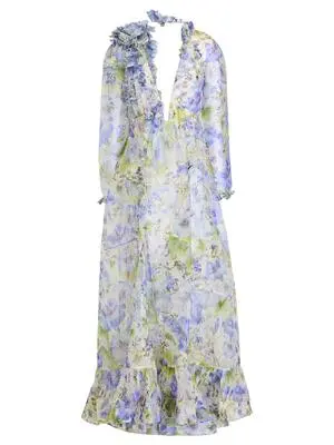 Zimmermann Appliquéd Floral-print Silk-organza Gown - Cobalt Blue