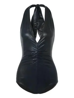 Halston Kate Ruched Stretch-lamé Halterneck Bodysuit - Black
