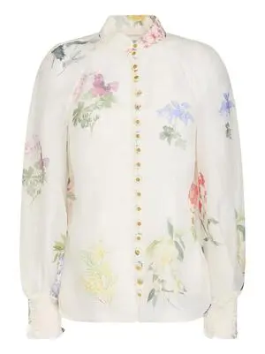 Zimmermann Floral-print Linen And Silk-blend Gauze Blouse - Ivory