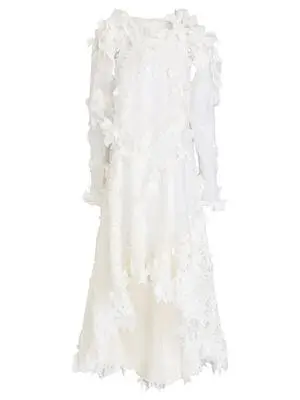 Zimmermann Cutout Floral-appliquéd Linen And Silk-blend Maxi Dress - Ivory