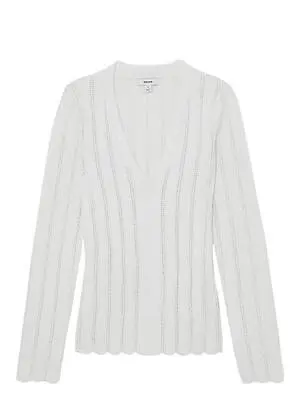 REISS Open-stitch V-neck Knitted Jumper - White