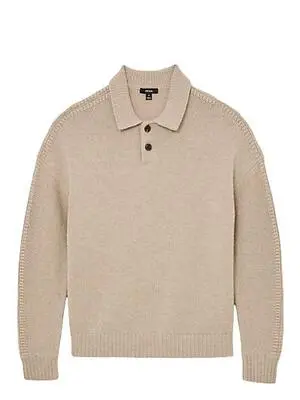 REISS Elm Long-sleeved Wool-blend Polo Jumper - Oatmeal