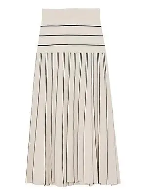 REISS Alice Stripe Pleated Knitted Midi Skirt - Ivory Black