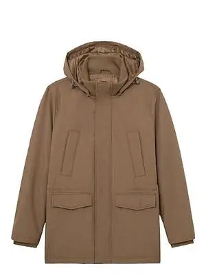 REISS Hooded Zip-through Padded Woven Coat - Light Brown