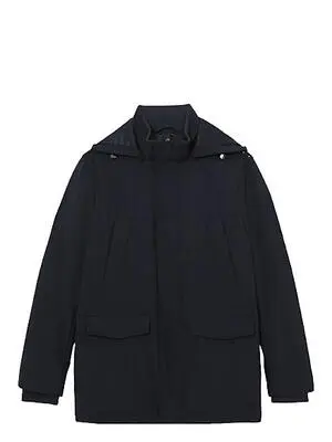 REISS Hooded Zip-through Padded Woven Coat - Navy