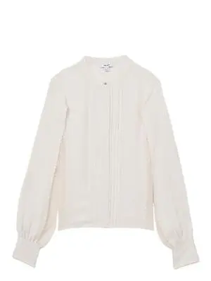 REISS Maddie Pleated Embroidered Woven Blouse - Pale Pink