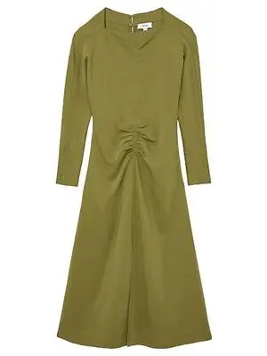 REISS Adriana Ruched Long-sleeve Jersey Dress - Chartreuse Green