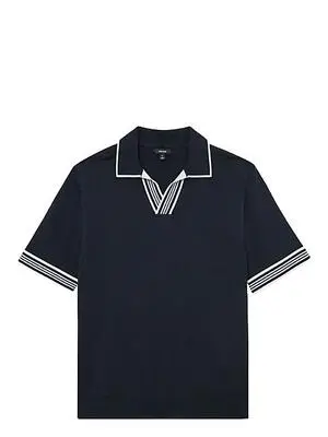 REISS Poole Striped-trim Stretch-knit Polo Shirt L Navy