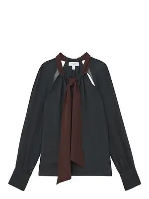 REISS Jasmine Tie-neck Woven Blouse - Navy Burgundy
