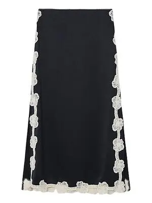 REISS Floral-lace Satin Midi Skirt - Navy