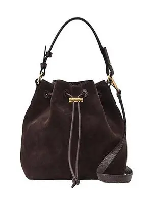 REISS Suede And Leather Bucket Bag - Chocolate