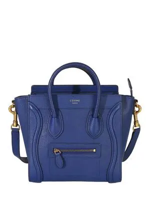 Celine Celine Drummed Calfskin Nano Luggage Tote Blue