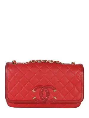 Chanel Quilted Caviar Filigree Flap Bag - Red