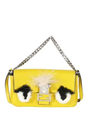 Fendi Leather Fox Fur Buggie Micro Baguette - Yellow