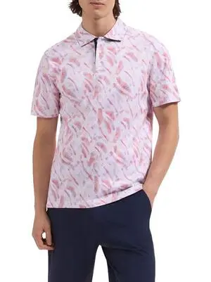 Bugatchi Hendrix Tropical Print Pima Cotton Polo Peach