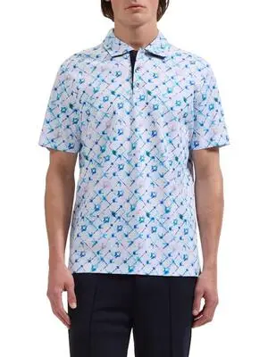 Bugatchi Hendrix Geo Print Pima Cotton Polo - Aqua