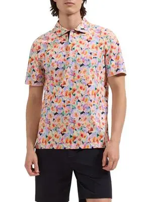 Bugatchi Hendrix Floral Pima Cotton Polo - Peach