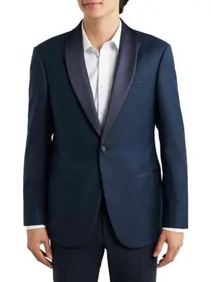 EMPORIO ARMANI Shawl Collar Geometric Jacquard Virgin Wool Tuxedo Jacket
