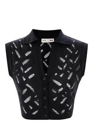 PCFG Cropped Ripped Knit Top - Black