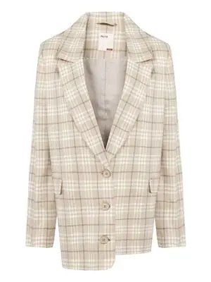 PCFG Linen Blend Multicolor Checked Blazer - Beige