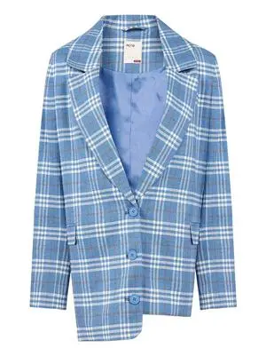 PCFG Linen Blend Multicolor Checked Blazer - Blue