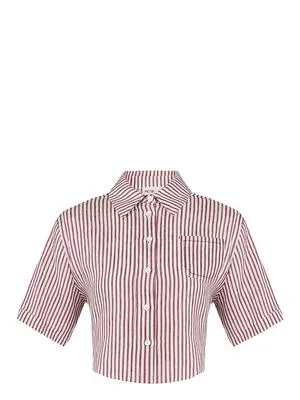 PCFG Pure Linen Striped Crop Shirt - Grey
